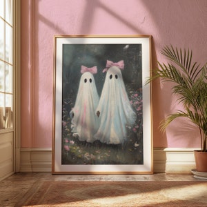 Pink Halloween Decor Set of 6 Prints Coquette Ghost Wall Art Trendy Oil ...