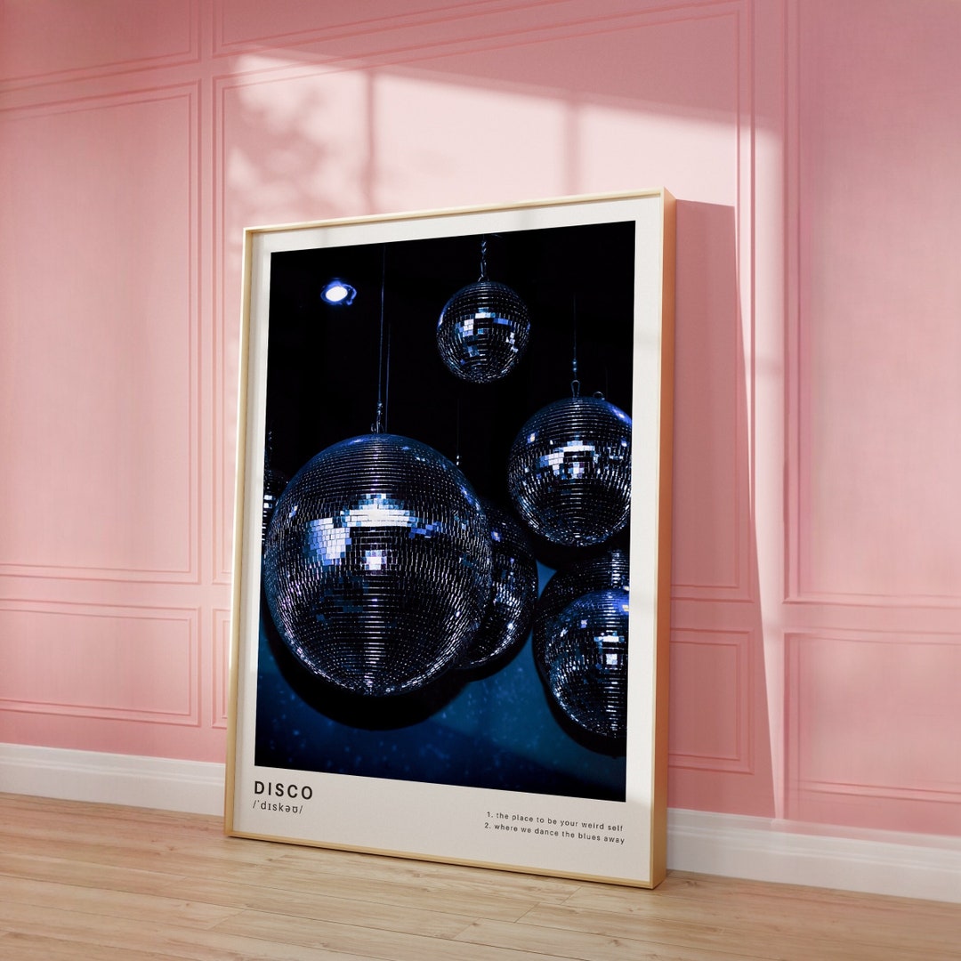 Preppy Disco Ball Print Dark Shiny Disco Poster 70s Luxury Mirror Ball ...