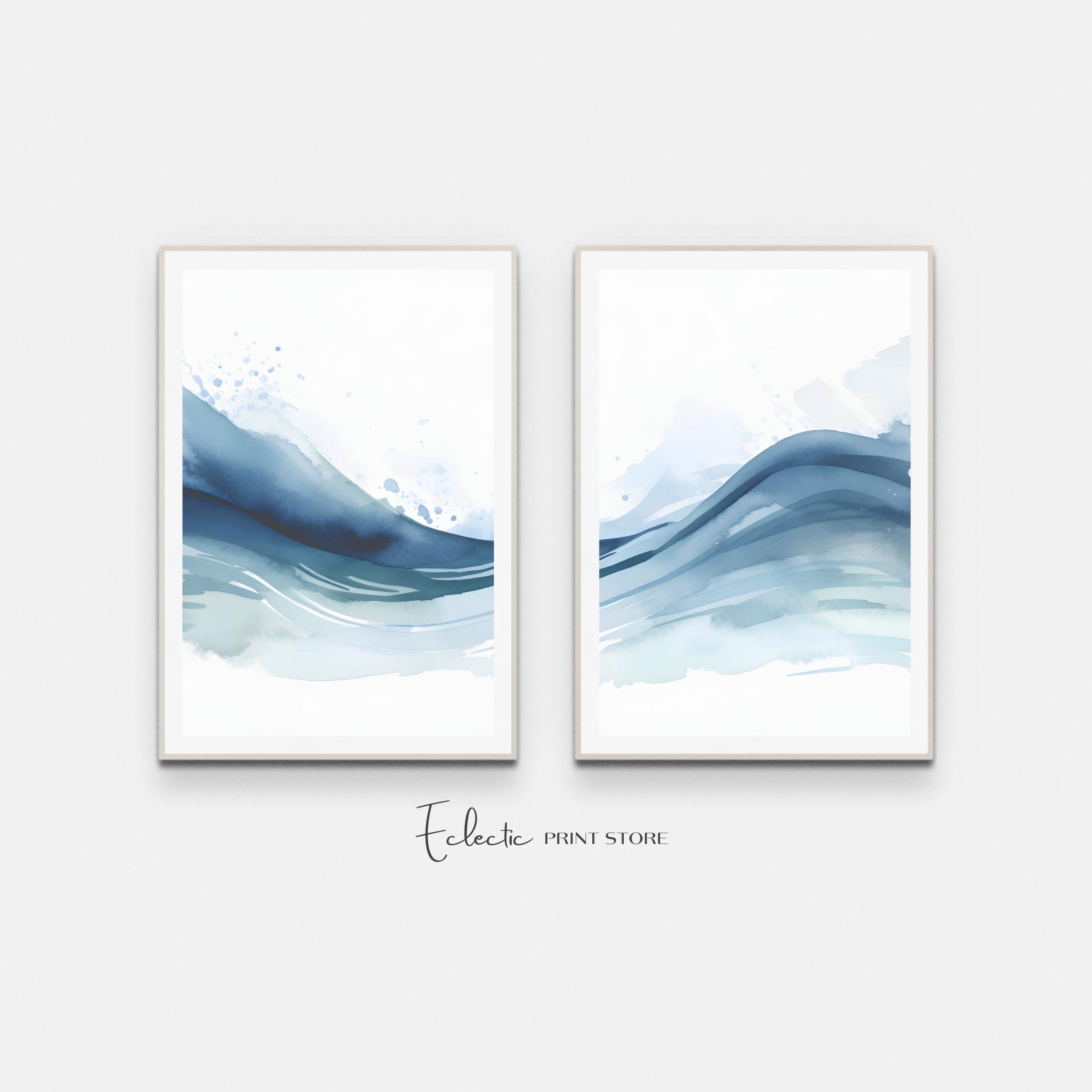 Watercolor Waves Print Set of Two Coastal Watercolor Ocean - Etsy