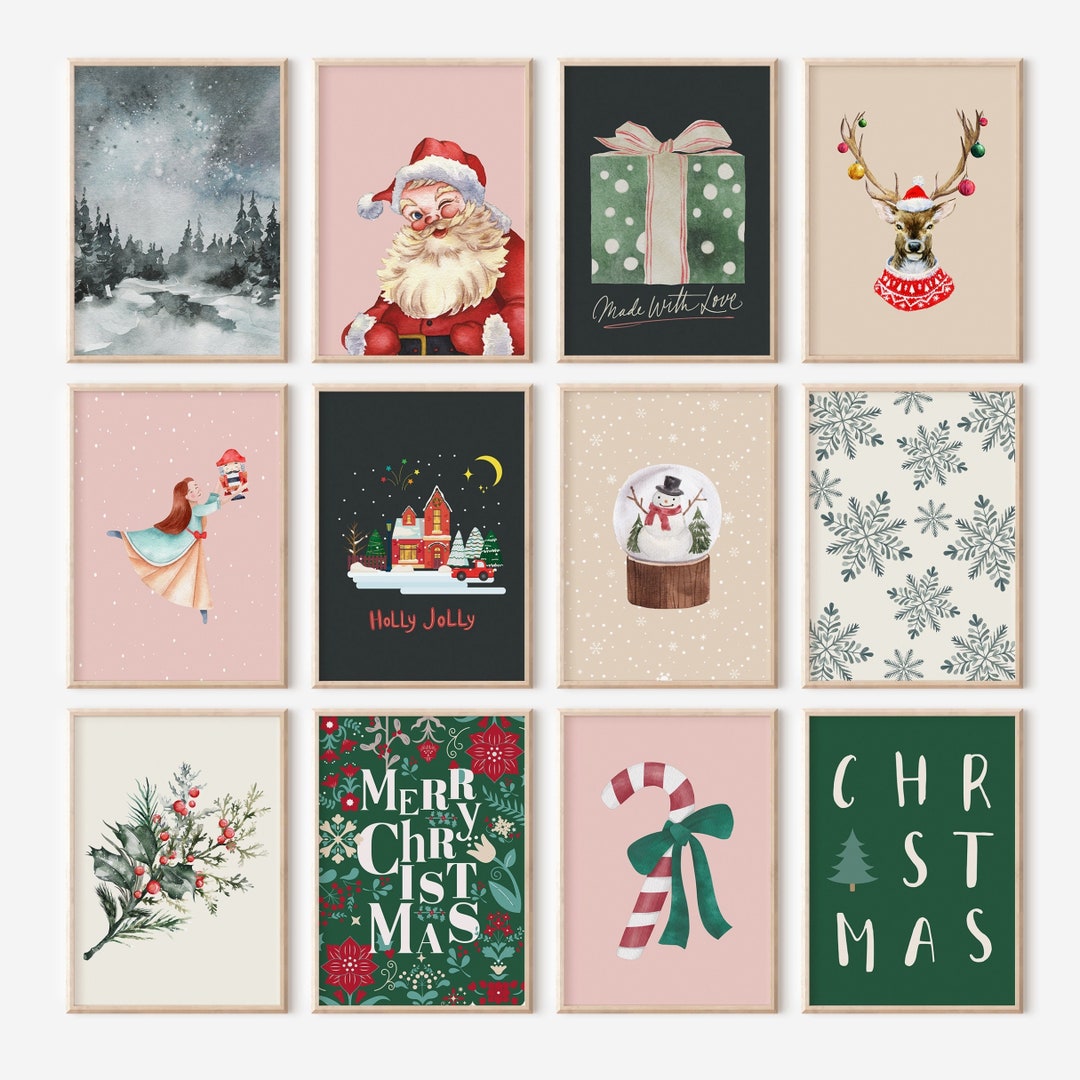 Christmas Gallery Wall Set of 15 Prints Eclectic Festive Gallery Cute ...
