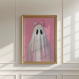 Pink Ghost Wall Art Cute Ghost With Pink Bow Print Pink Halloween Decor ...