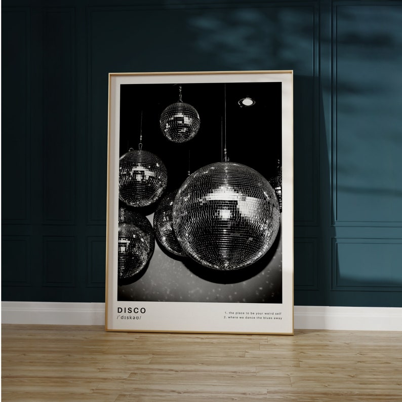 Sparkling Disco Ball Wall Art Black and White Vintage Disco Poster ...