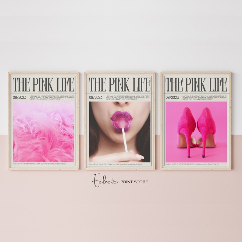 Pink Magazine Cover Wall Art Prints: Girly Room Decor (digital Download ...