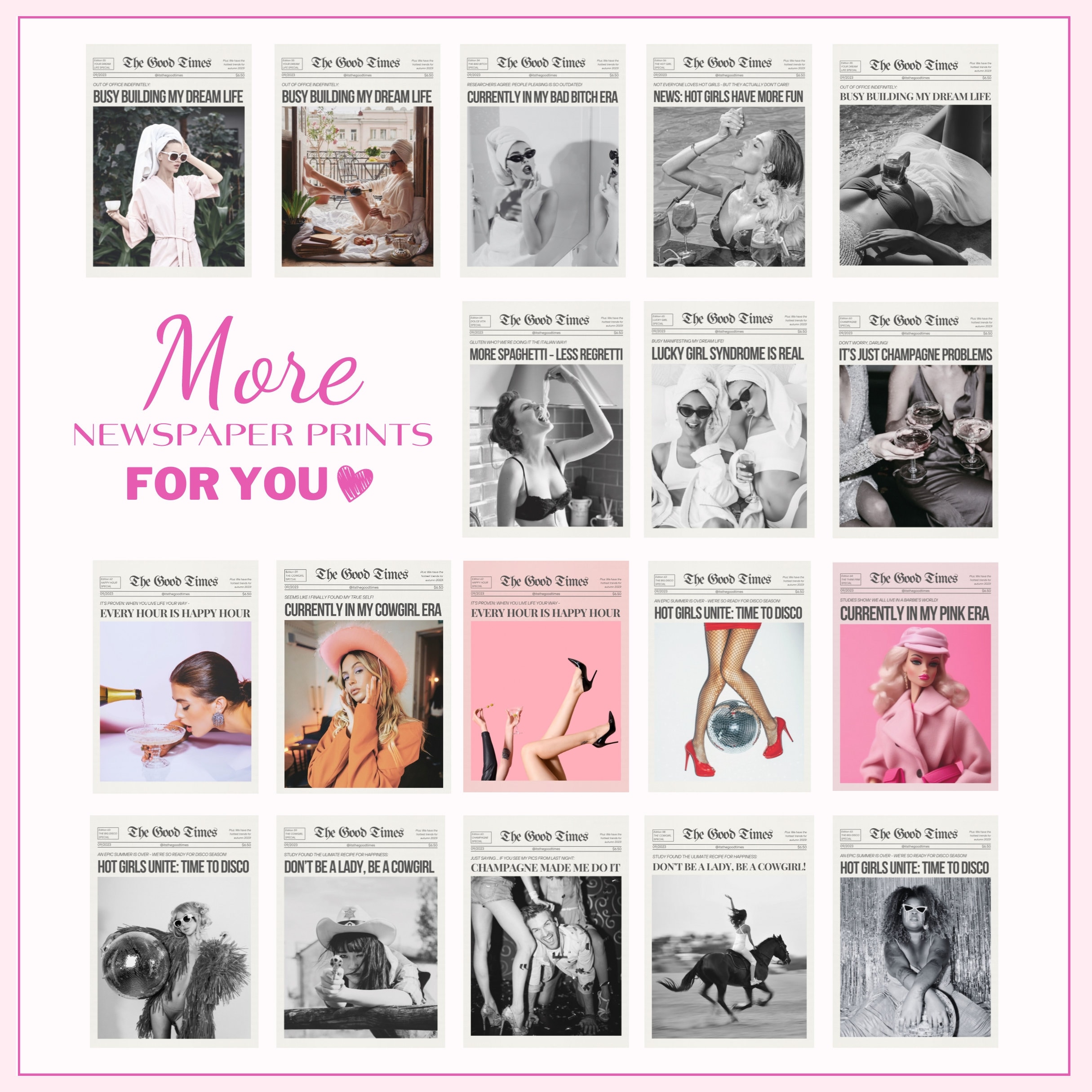 Funky Pink Newspaper Print Currently in My Pink Era Poster - Etsy