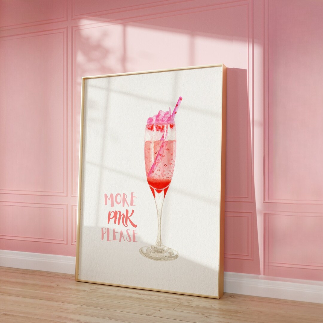 Bar Cart Print Preppy Cocktail Poster Pink Bar Cart Girly Kitchen Decor ...