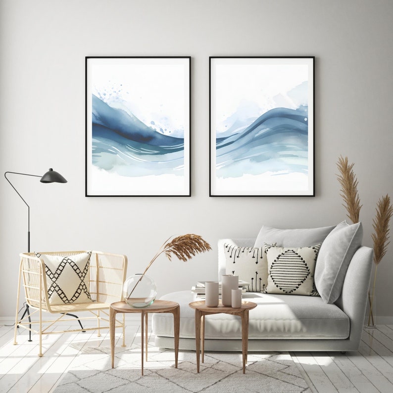 Watercolor Waves Print Set of Two Coastal Watercolor Ocean - Etsy