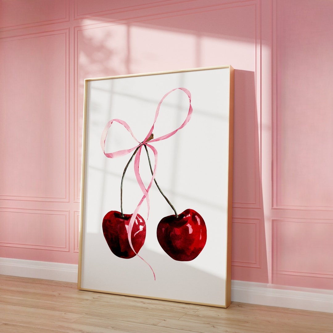 Coquette Wall Art Ma Chèrie Print Cherry Poster Cute Pink Bow Print ...