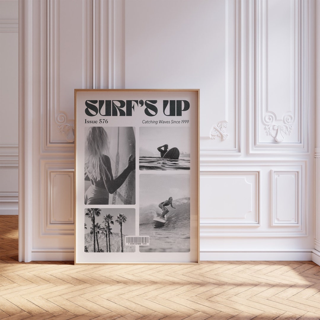 Surf Magazine Cover Vintage Coastal Decor Trendy Surf's up Print Retro ...
