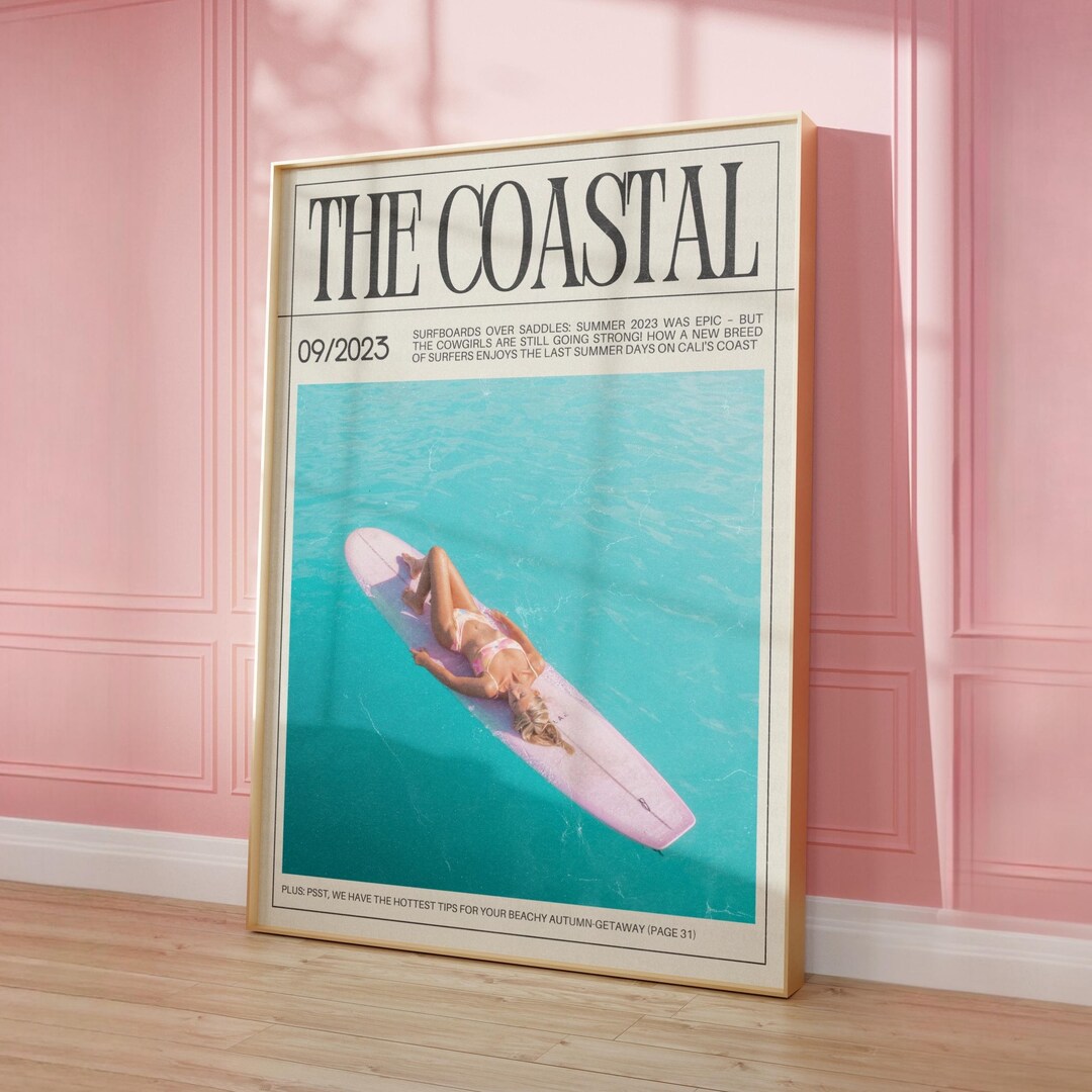 Girly Surf Wall Art Coastal Cowgirl Aesthetic Preppy Magazine Cover ...