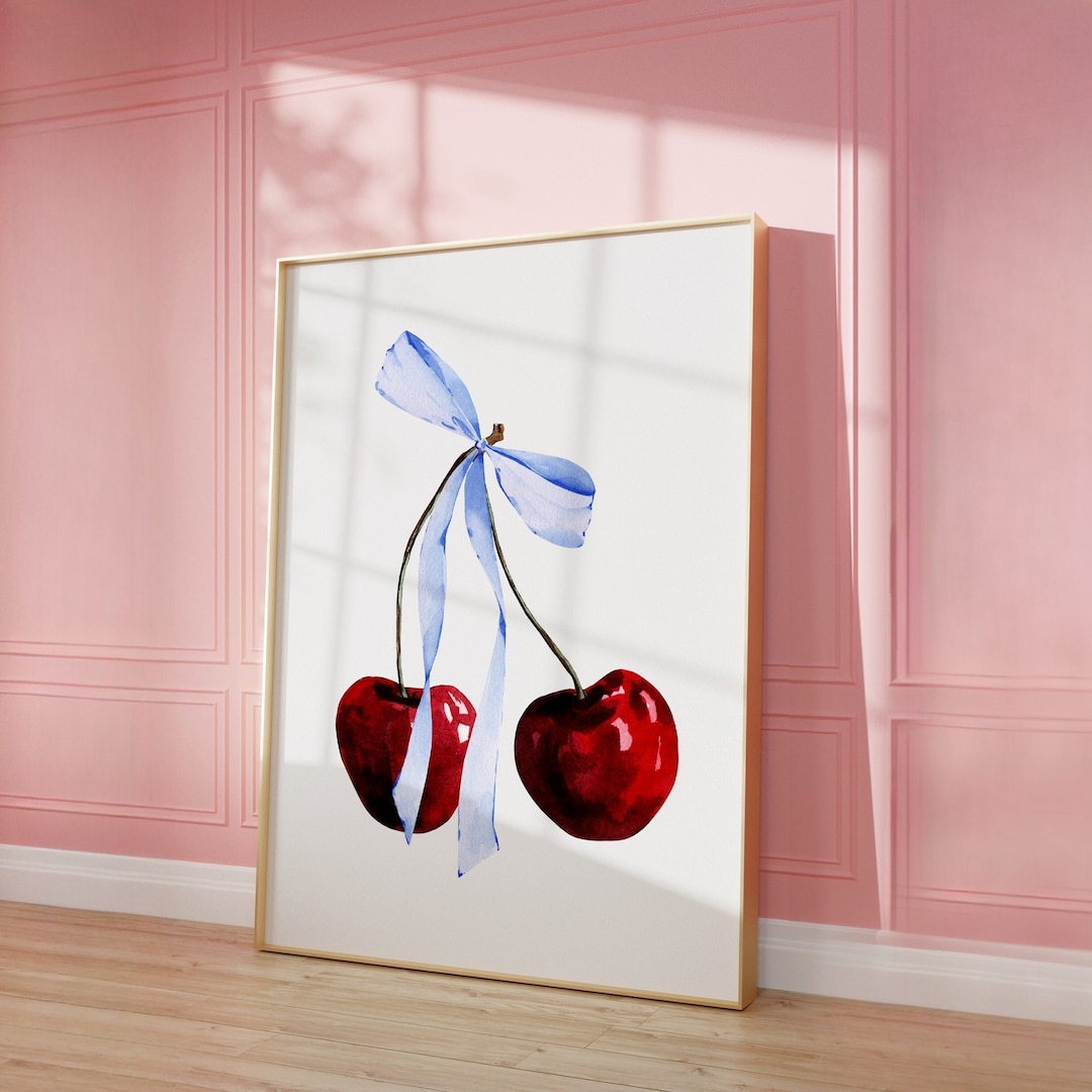 Cherry Poster Ma Chèrie Wall Art Coquette Blue Bow Print College Girl ...