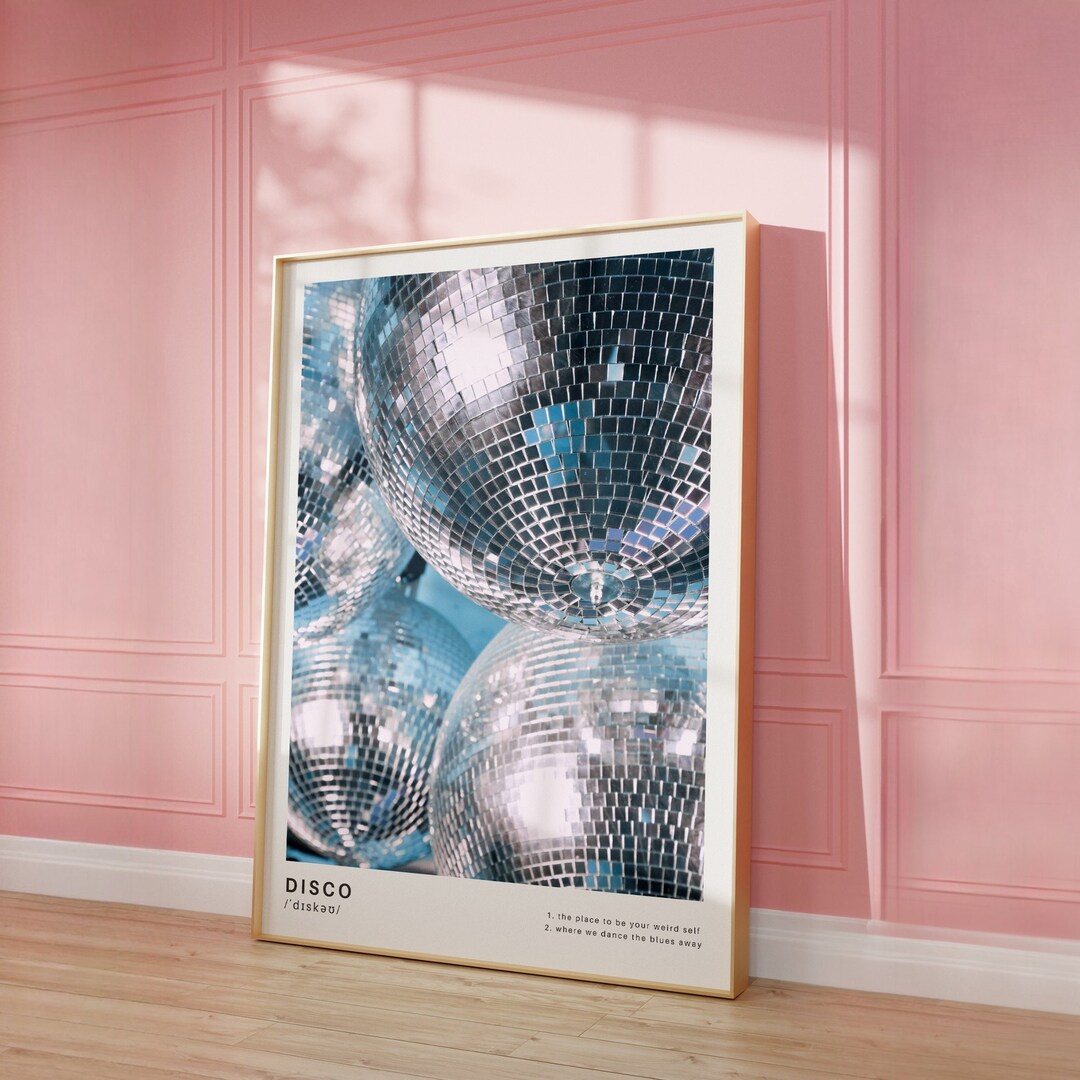Shiny Disco Ball Print Silver Mirrorball Wall Art Trendy Disco Poster ...