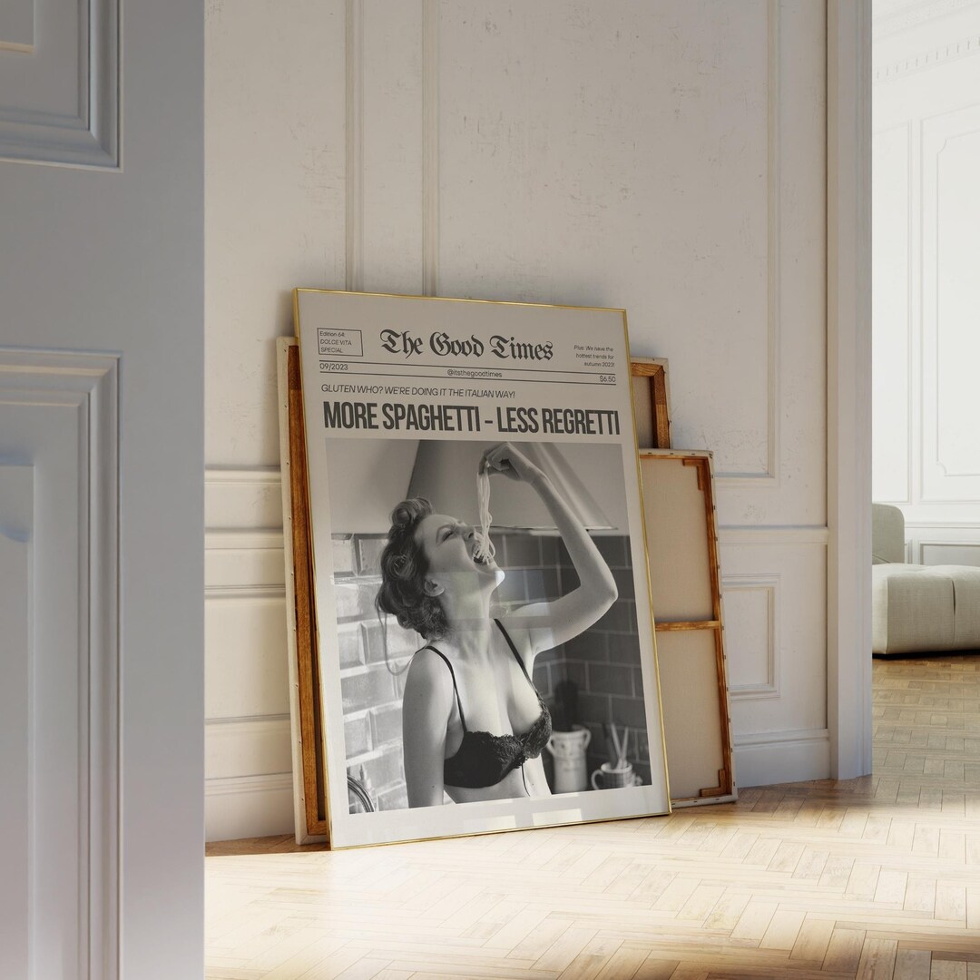 More Spaghetti Less Regretti Poster Fun Wall Art Trendy Newspaper Print ...