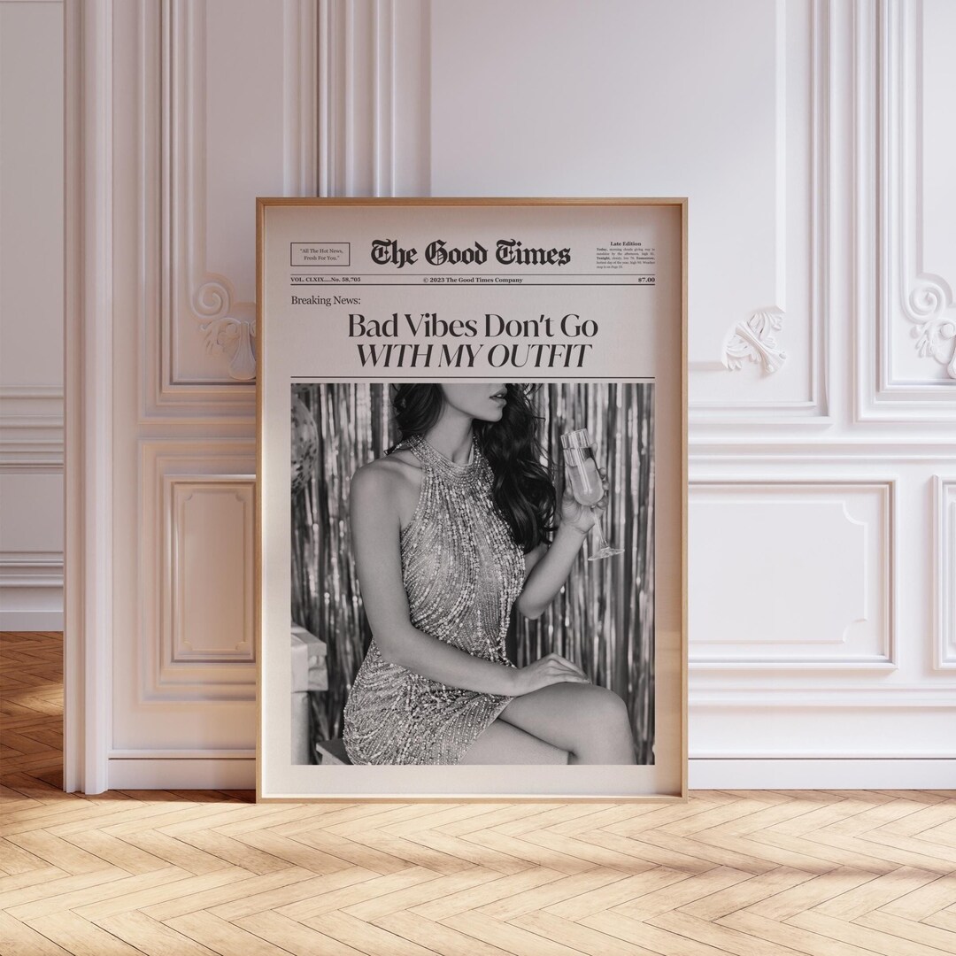 Preppy Newspaper Wall Art Vintage Dorm Room Decor Bad Vibes Don't Go ...
