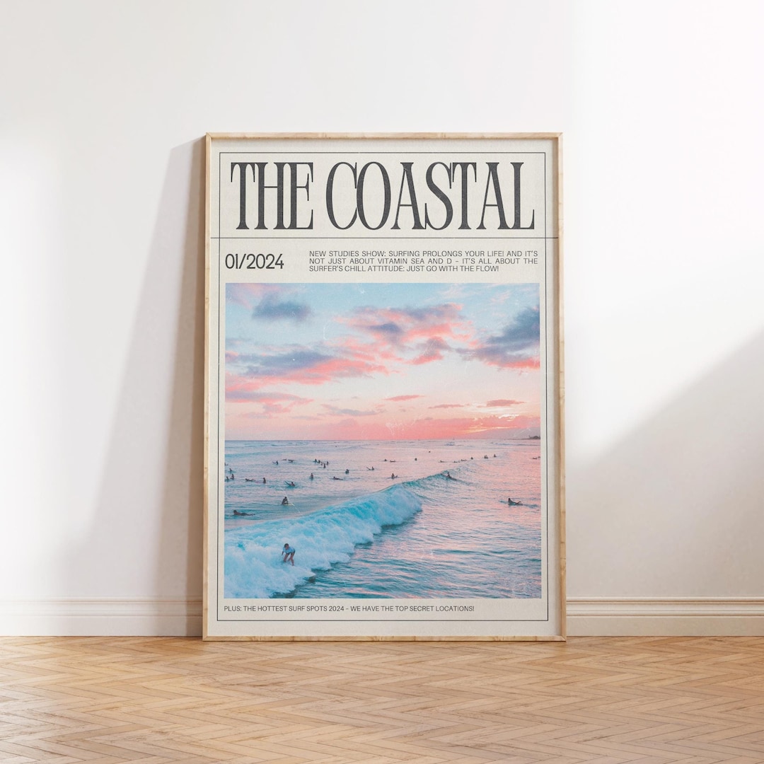 Coastal Magazine Cover Print Preppy Coastal Wall Art Vintage Surf Art ...