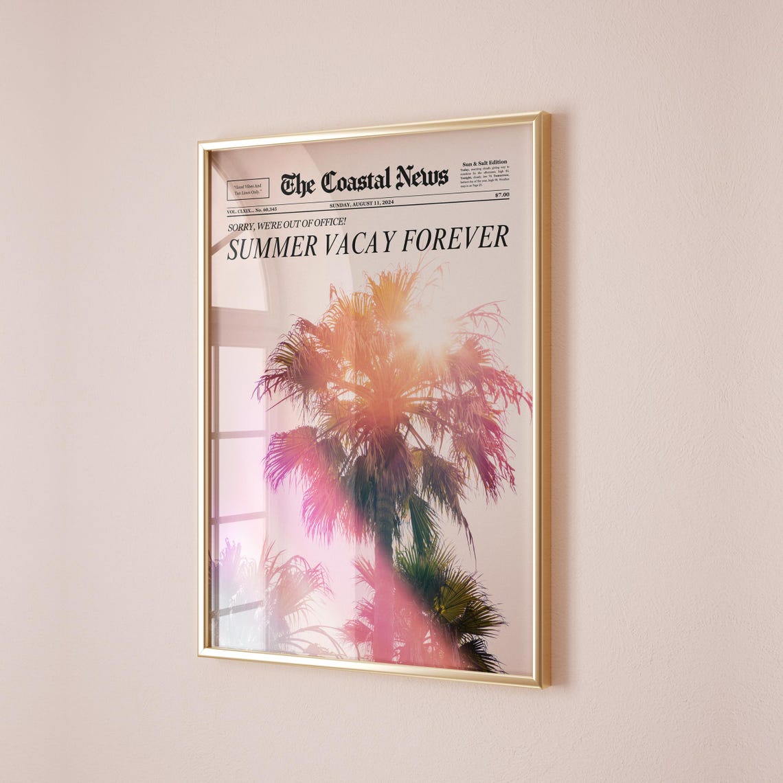 Pink Palm Tree Newspaper Print: California Coastal Art (digital ...