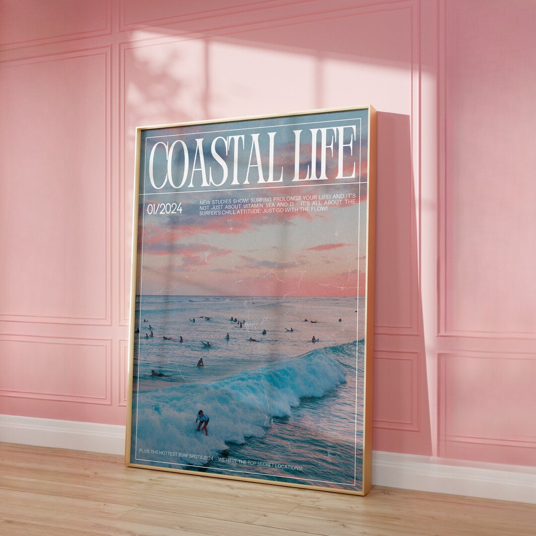 Surf Magazine Cover Coastal Life Print Vintage Surf Wall Art Surfer ...