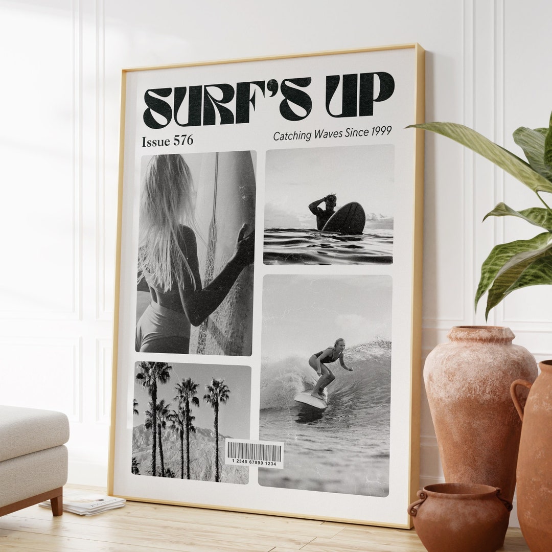 Surf Magazine Cover Vintage Coastal Decor Trendy Surf's up Print Retro ...