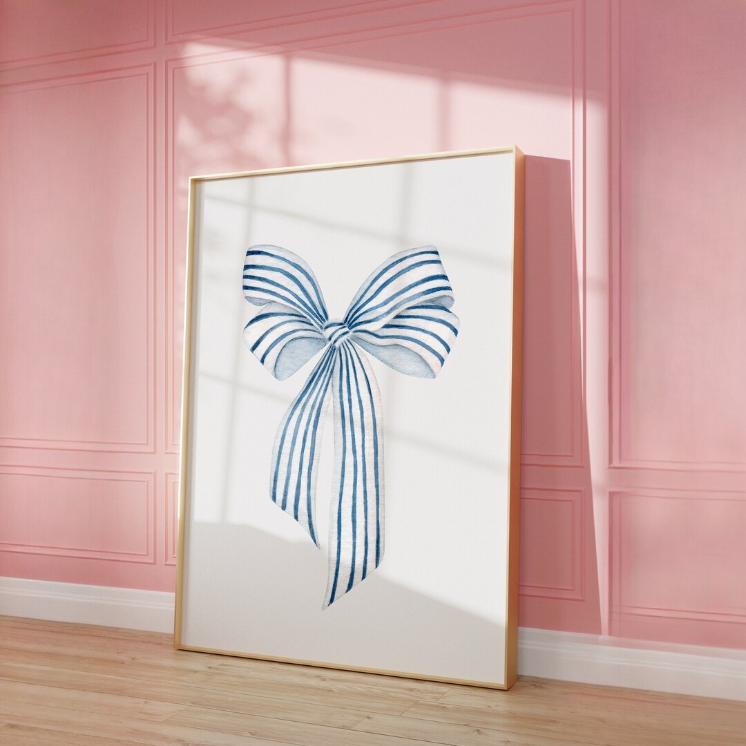 Coquette Wall Art Blue White Bow Poster Coastal Granddaughter Vintage ...