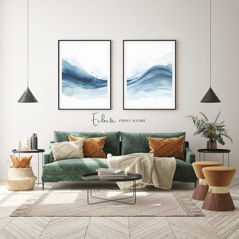 Watercolor Waves Print Set of Two Coastal Watercolor Ocean - Etsy