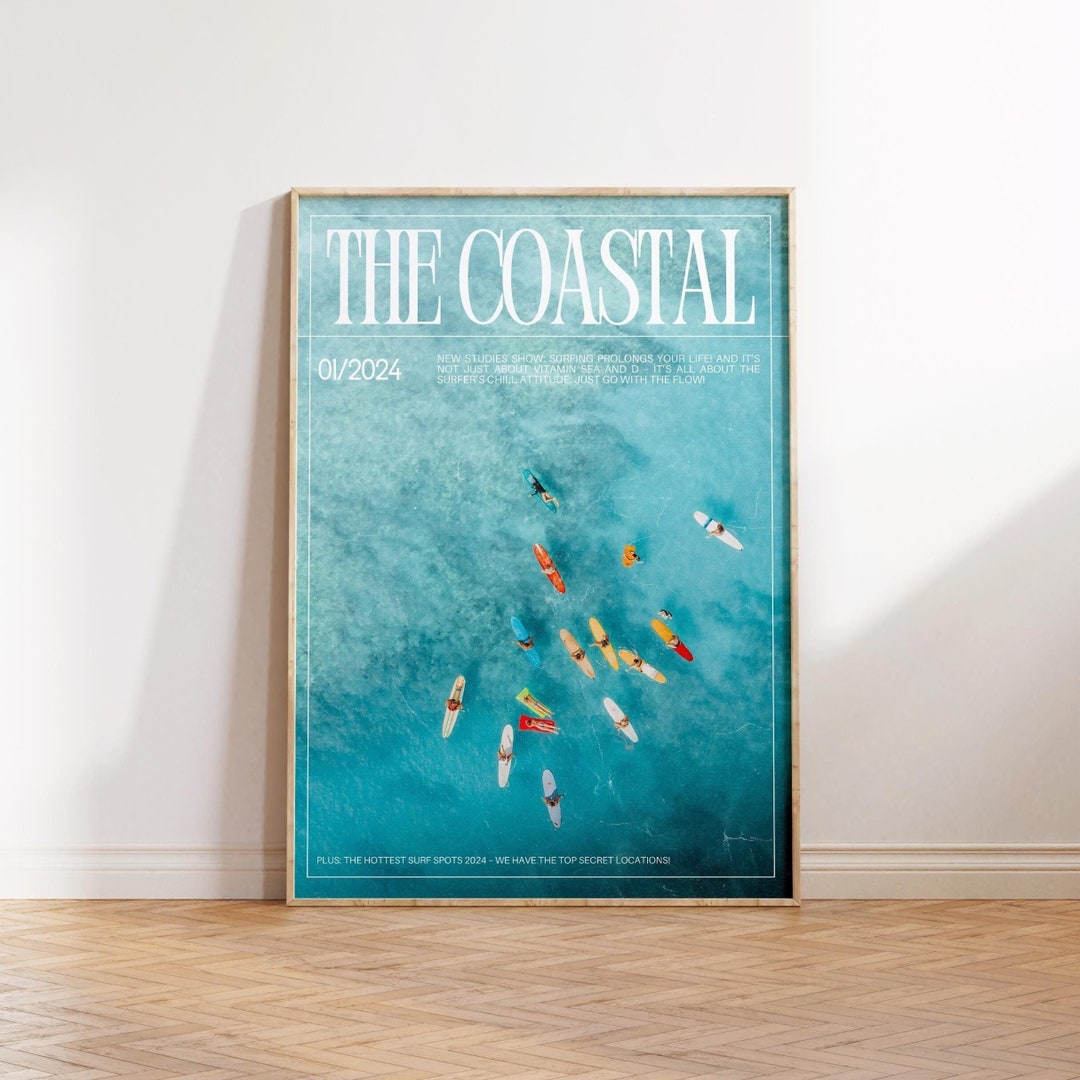 Coastal Magazine Cover Preppy Coastal Wall Art Retro Surf Magazine ...
