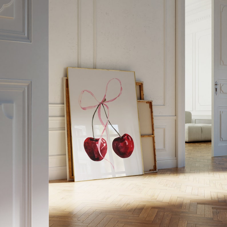 Coquette Wall Art Ma Chèrie Print Cherry Poster Cute Pink Bow Print ...