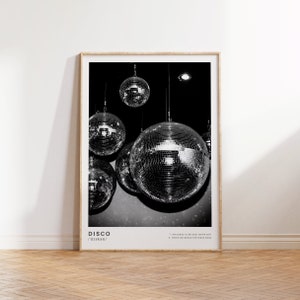 Sparkling Disco Ball Wall Art Black and White Vintage Disco Poster ...