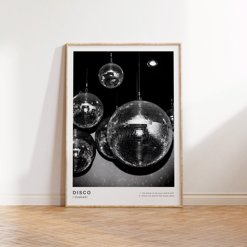 Sparkling Disco Ball Wall Art Black and White Vintage Disco Poster ...
