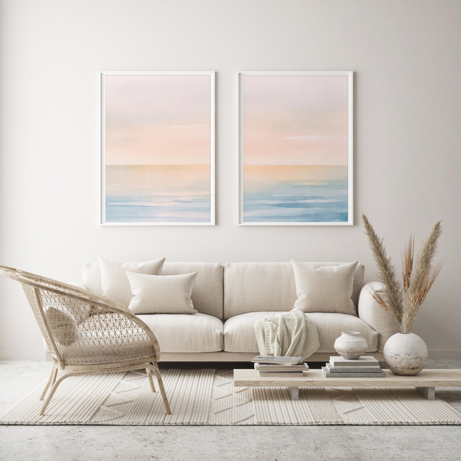Seascape Print Set of 2 Coastal Aesthetic Sunset Wall Art Beach House ...