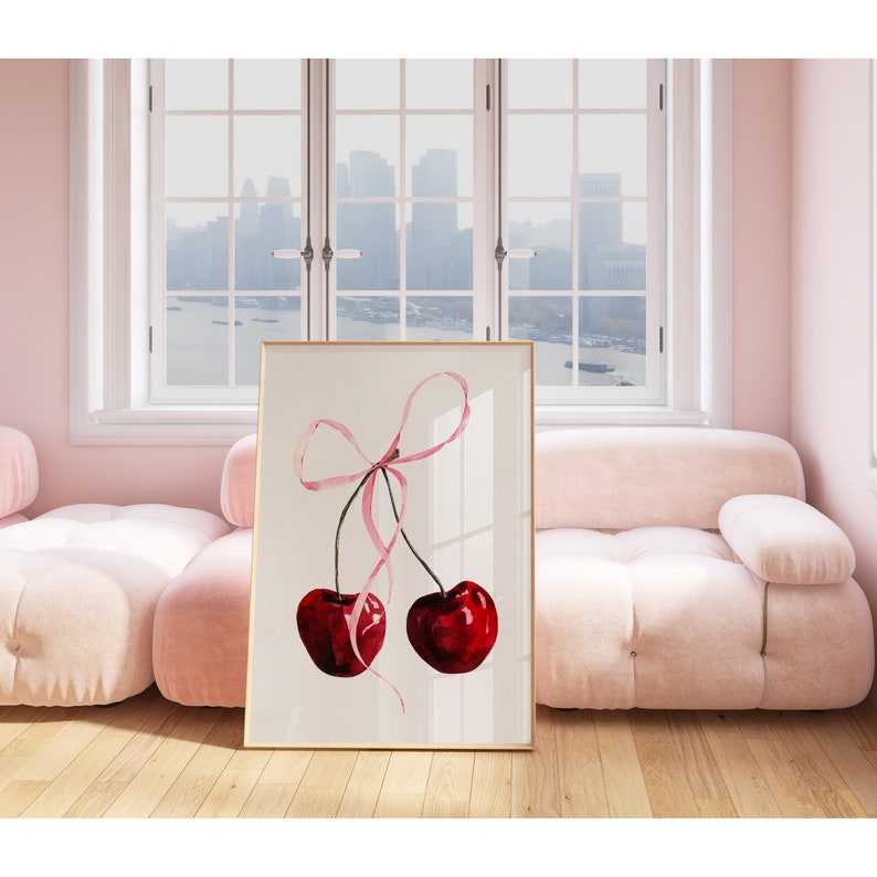 Coquette Wall Art Ma Chèrie Print Cherry Poster Cute Pink Bow Print ...