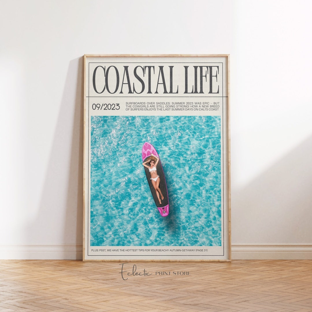 Preppy Coastal Cowgirl Wall Art Magazine Cover Print Trendy Newspaper ...