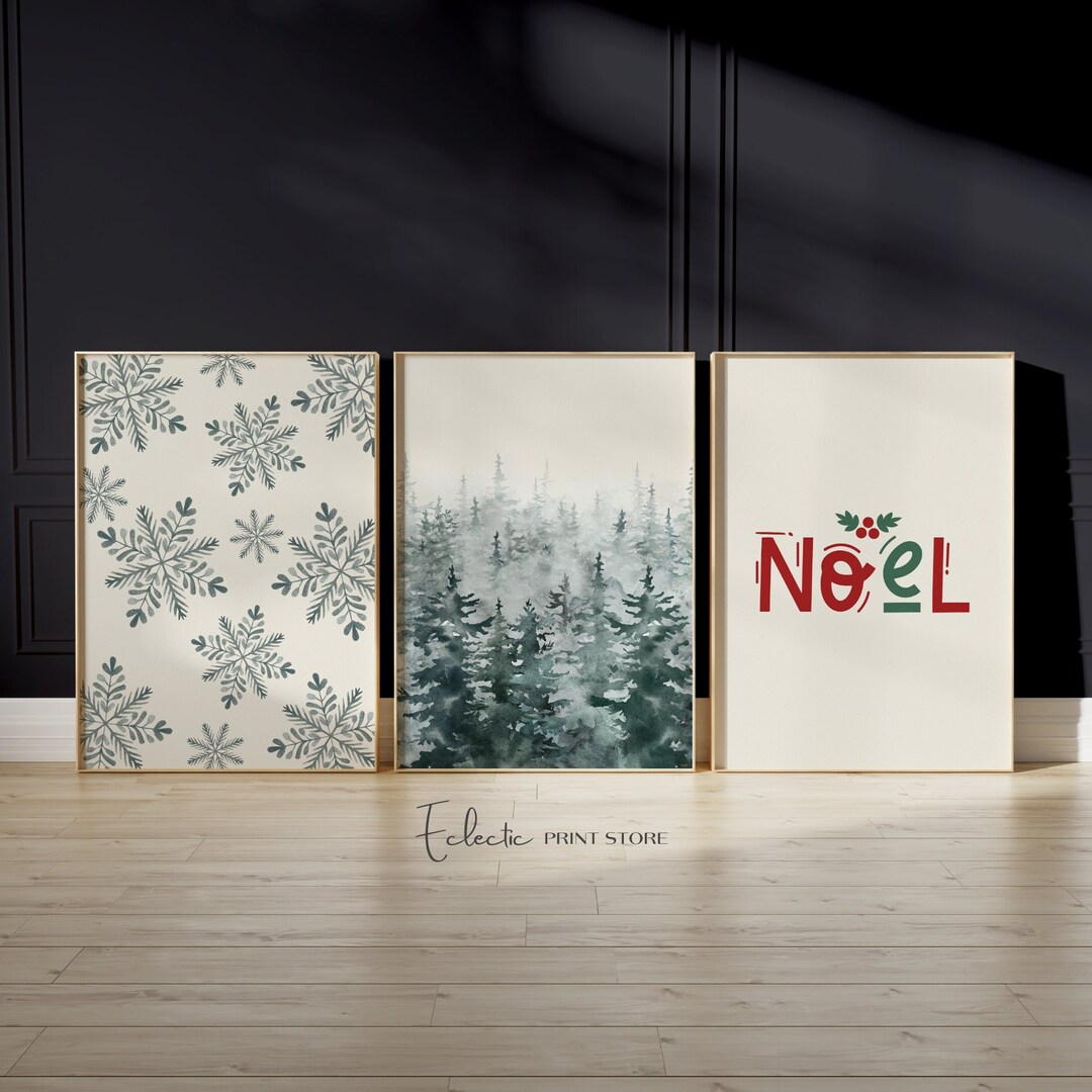 Christmas Wall Art Set: Moody Winter Prints, Noel Decor (digital ...