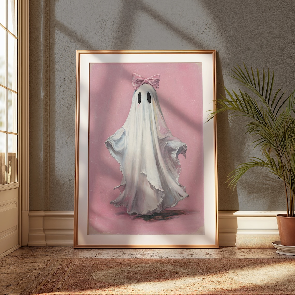 Pink Ghost Wall Art Ghost With Pink Bow Print Pink Halloween Decor ...