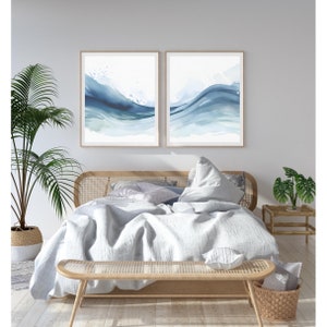 Watercolor Waves Print Set of Two Coastal Watercolor Ocean - Etsy