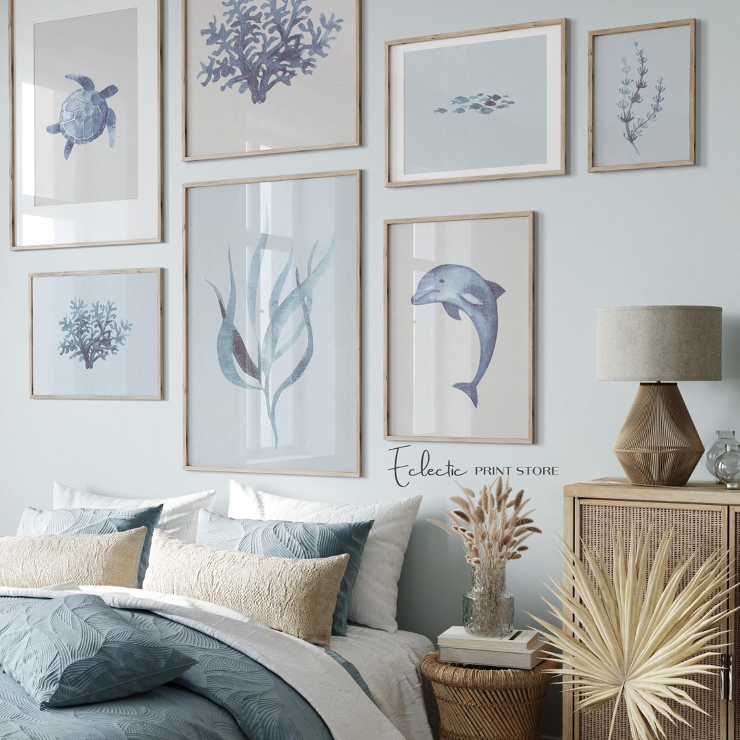 Sea Creatures Gallery Wall Set of 12 Print Watercolor Seaside Wall Art Dolphin Print Nautical ...