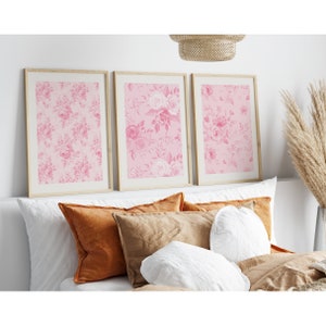 Love Shack Fancy Wall Art Pink Vintage Floral Print Set of 3 Pink ...