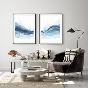Watercolor Waves Print Set of Two Coastal Watercolor Ocean - Etsy