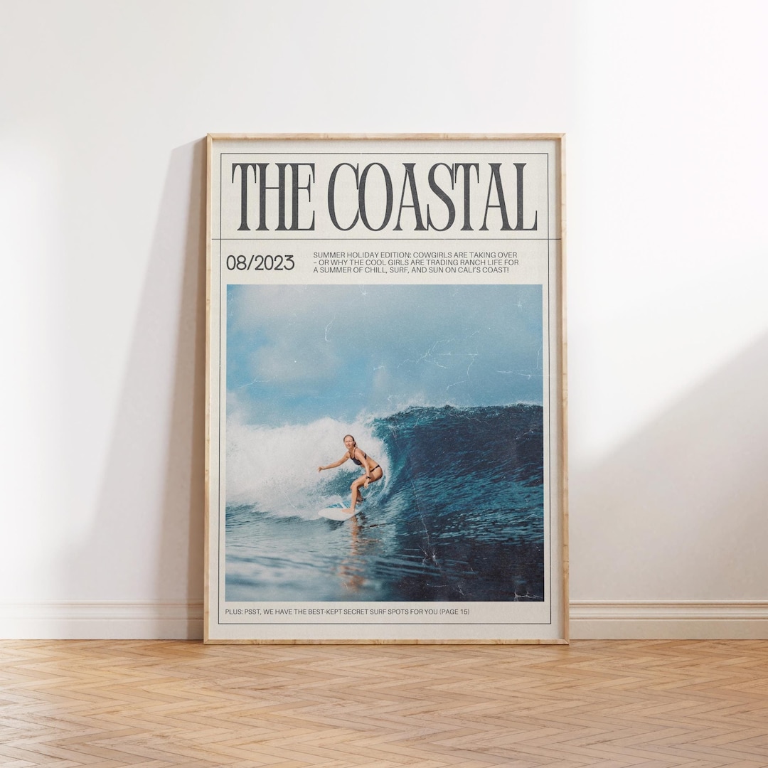 Coastal Cowgirl Magazine Cover Print, Preppy Surf Wall Art, Trendy ...