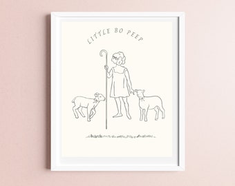 Vintage Little Bo Peep Nursery Rhyme Art Print Illustration, Folk Art ...