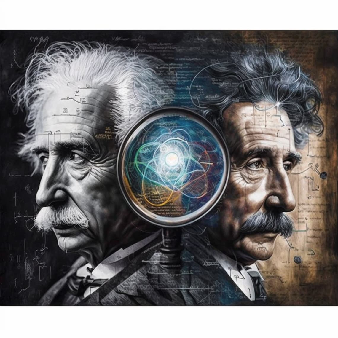 Albert Einstein and Nikola Tesla Gazing Through a Lense at the Modern ...