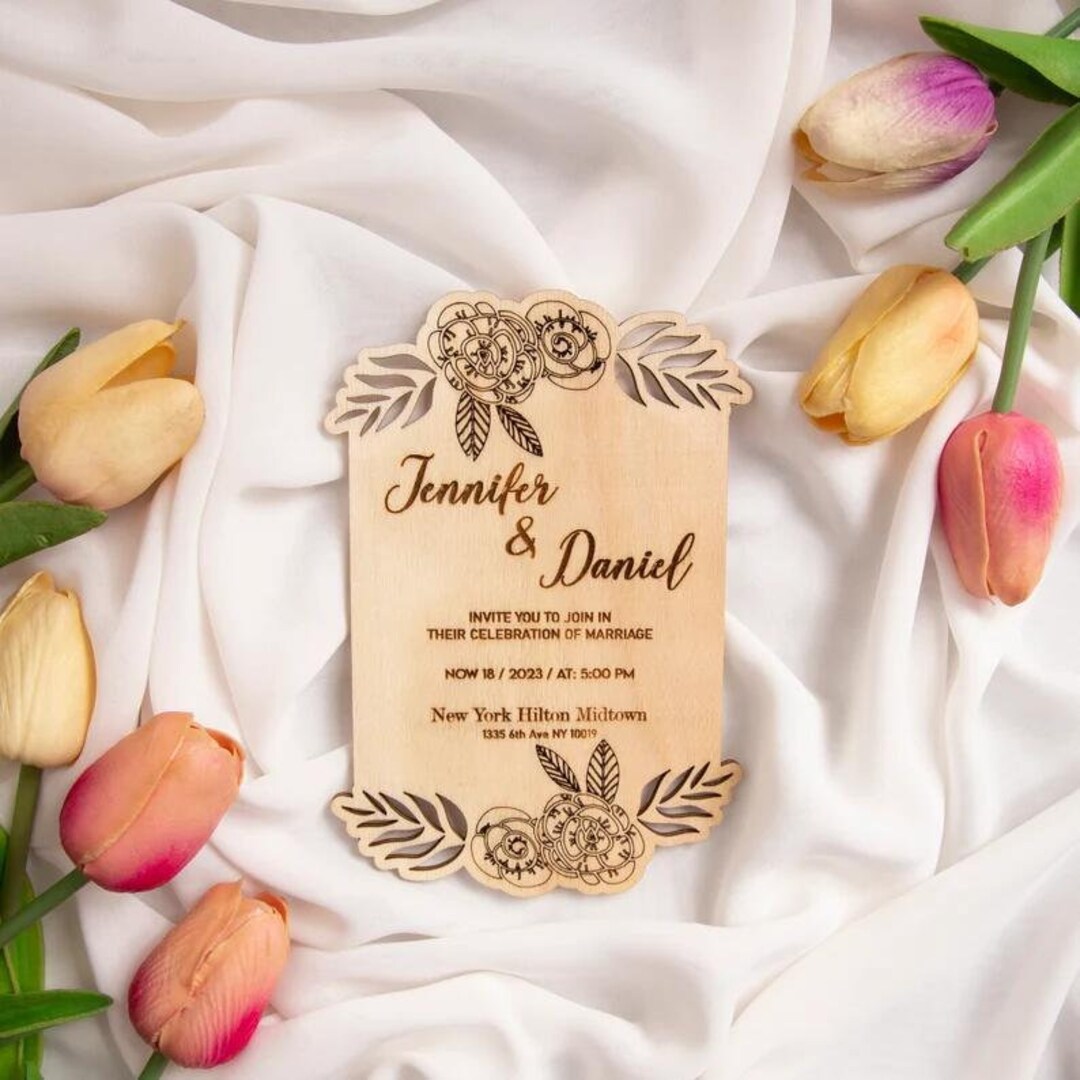 Personalised Wedding Invitation Card Wooden Wedding Invitation Card ...