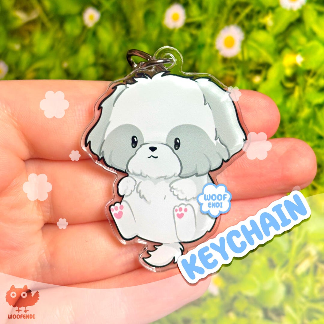 White and Grey Shih Tzu Keychain – Cute Fluffy Dog Gift for Shih Tzu ...