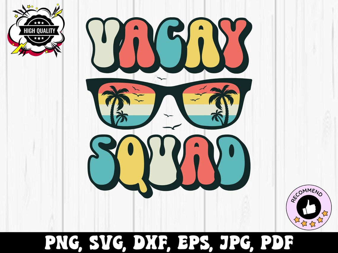 Vacay Squad Beach Summer Svg Png, Retro Summer Svg Cricut File, Groovy ...