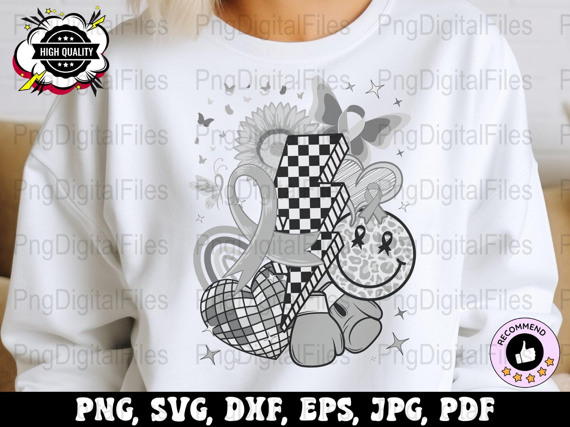 Retro Brain Cancer Gray Ribbon Png Svg, Glioblastoma Svg Cricut, Brain ...