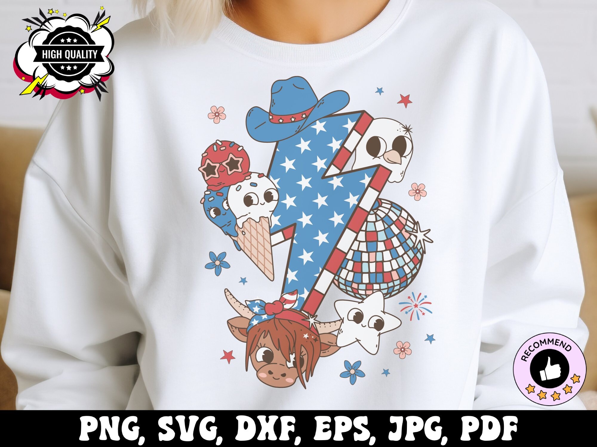 Retro 4th of July Highland Cow Svg Png, Cute Retro Fourth of July Svg ...