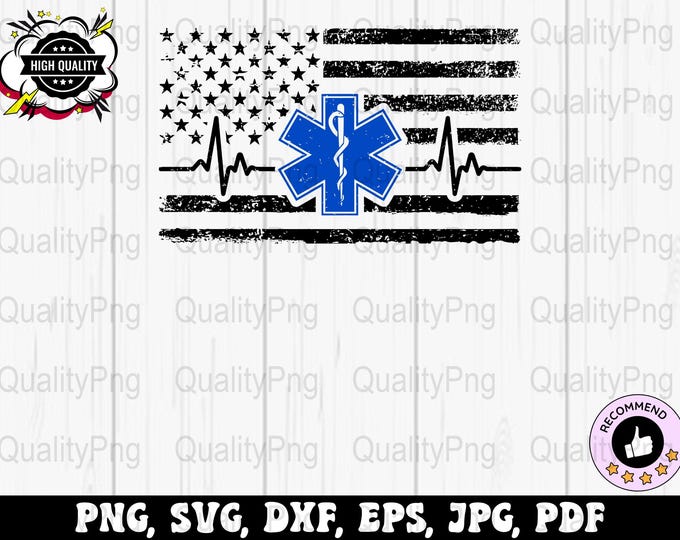 Paramedic Svg Png, Heartbeat Medical EMT Paramedic Flag Png, Ems Svg Cricut, Emt Png Sublimation ...