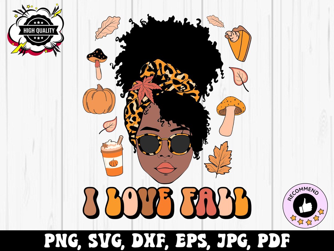 Retro Afro Messy Bun Fall Svg Png, I Love Fall Svg, Autumn Svg Cricut ...