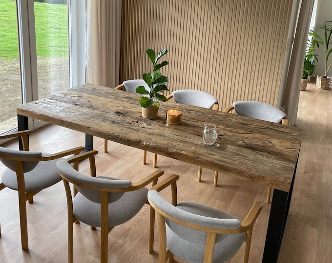 Old Beams Dining Table Black Steel Legs Rustic Style Organic Natural Warm Barn Wood Reclaimed ...