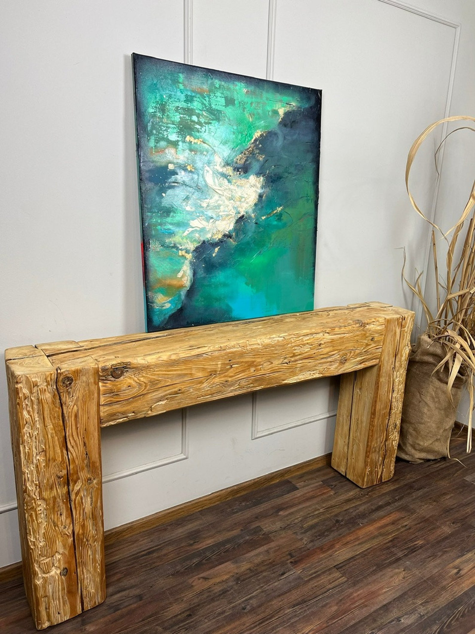 Old Beam Console Table Unique Dovetail Joint Wood Rustic Style Table ...