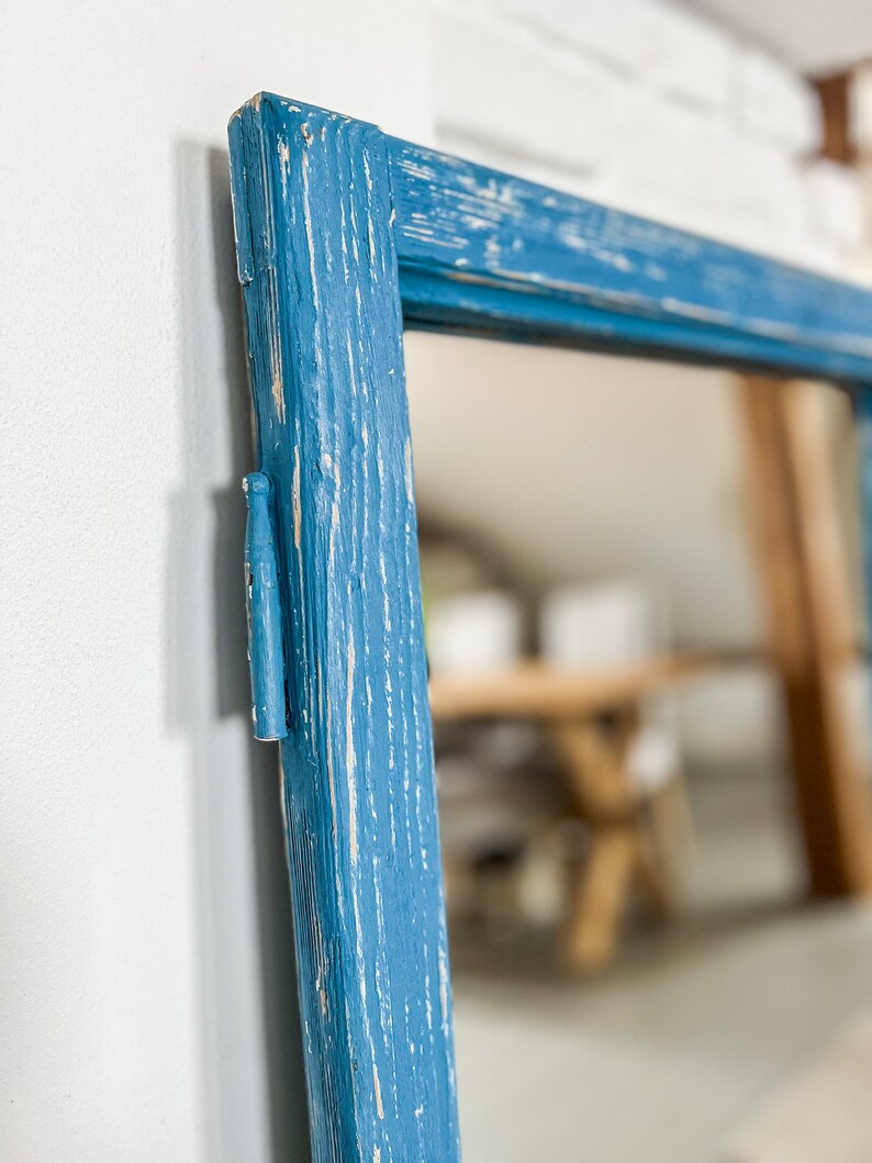 Mirror in a Old Blue Wooden Window Frame Unique Rustic Shabby Chic ...