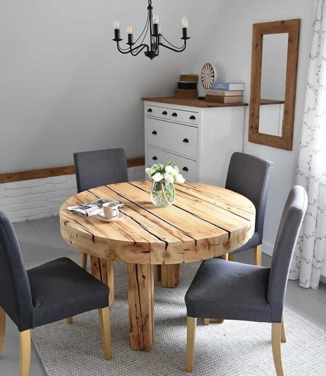 Round Table Reclaimed Beams Dining Table Rustic Style Organic Barn Wood Solid Massive Table Old ...